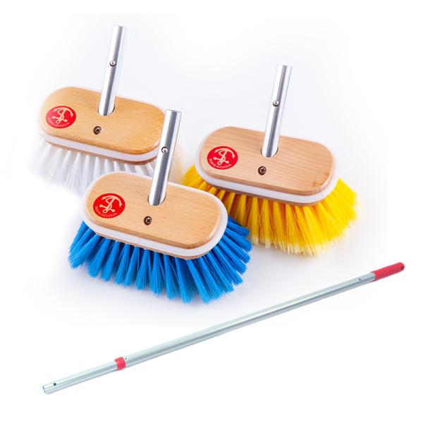 【インターコム社製オリジナルプレミアム6インチ デッキブラシ+ハンドル(100cm〜180cm)のセット商品】小さめサイズのプレミアムデッキブラシは 、ブラシ密度が濃く狭い場所でも優しく洗浄し、ファイバーグラス面の汚れなどもしっかり落として...