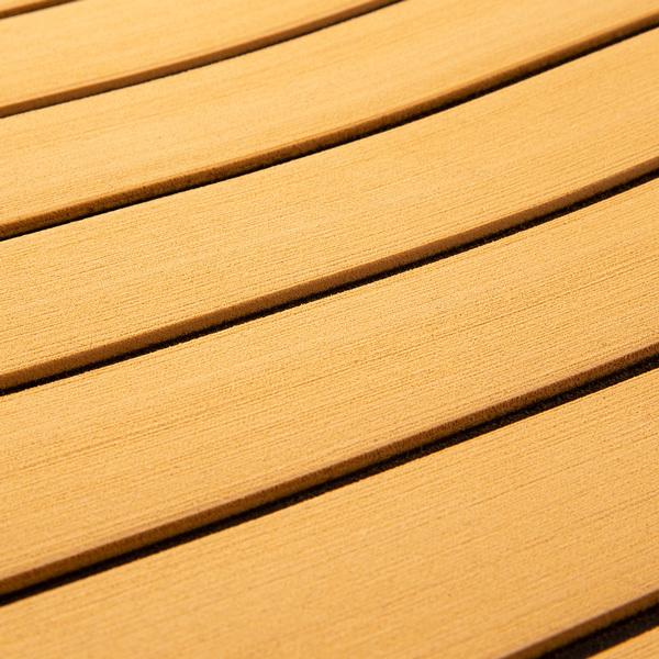 ■EVA製のチークデッキ風フロアマット。EVAとはEthylene-Vinyl Acetateエチレン-酢酸ビニル共重合樹脂の略称で、ポリエチレンよりも柔軟性と弾力性を持った用途が広く優れた熱可塑性合成樹脂のひとつです。EVAフォームをチー...