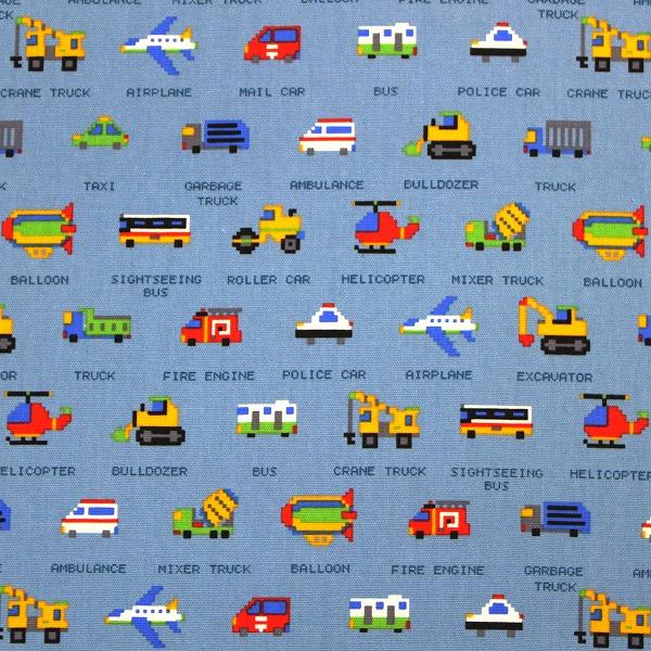 生地 布 色んな車 ドットカー ドット ファミコン風 オックス 綿100％ 約110cm幅 HSK656 ゆうパケット2m対応 10cm単位 ...