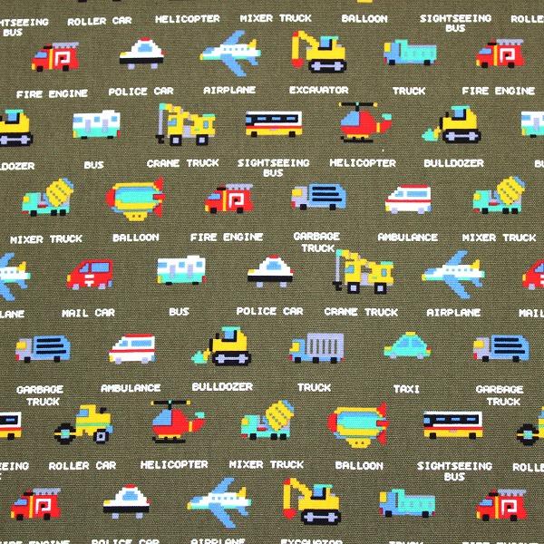 生地 布 色んな車 ドットカー ドット ファミコン風 オックス 綿100％ 約110cm幅 HSK656 ゆうパケット2m対応 10cm単位 ...