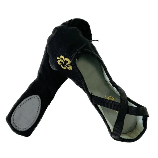 【フラダンス】【レッスンシューズ】ラメハイビスカスプリント スプリットタイプ704-G　ブラック　ラメゴールド【サイズ】D（普通幅）：20〜26.5cm（5mm刻み）E（幅広）：22〜26.5cm（5mm刻み）ご注文の際には、システム上、既...