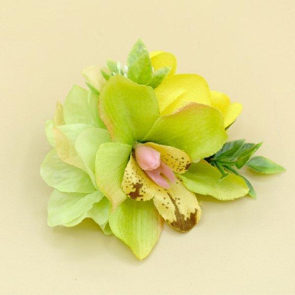 【フラダンス】【髪飾り】【ヘアクリップ】【お仕立て】シンビジュームミニクリップ/グリーン系シンビジュームのミニクリップです。レッスンや楽屋などで気軽に使っていただけるかわいいサイズ。ケイキ（お子様）にもおすすめです。＊お得用6個セットもござ...