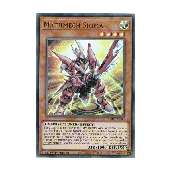 カード名:斬機シグマ/Mathmech Sigma収録:Battles of Legend：Monstrous Revenge品番:BLMR-EN060レアリティ:ウルトラレアチューナー・効果モンスター星４/光属性/サイバース族/攻1000...