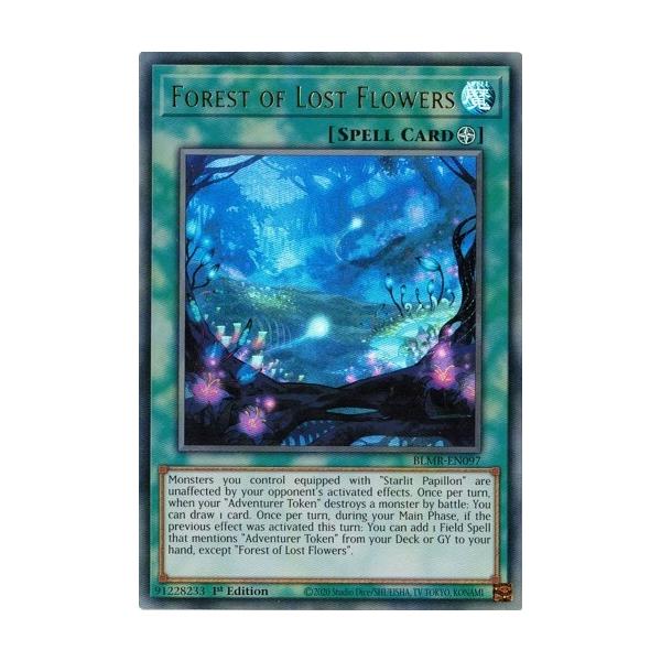 カード名:迷い花の森/Forest of Lost Flowers収録:Battles of Legend：Monstrous Revenge品番:BLMR-EN097レアリティ:ウルトラレアフィールド魔法(1)：「星空蝶」を装備した自分の...