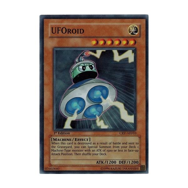 カード名:ユーフォロイド/UFOroid収録:Cybernetic Revolution【アジア版】品番:CRV-AE010レアリティ:スーパーレア【1st】効果モンスター星６/光属性/機械族/攻1200/守1200このカードが戦闘によって...
