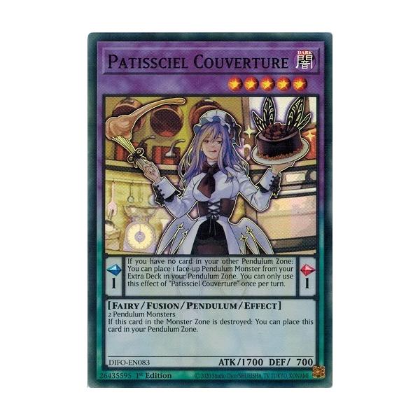 カード名:-/Patissciel Couverture収録:Dimension Force品番:DIFO-EN083レアリティ:スーパーレア日本語訳融合・ペンデュラム・効果モンスター星５/闇属性/天使族/攻1700/守 700【Ｐスケール...