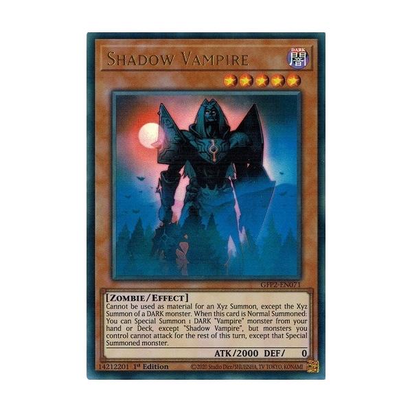 カード名:シャドウ・ヴァンパイア/Shadow Vampire収録:Ghosts From the Past：The 2nd Haunting品番:GFP2-EN071レアリティ:ウルトラレア効果モンスター星５/闇属性/アンデット族/攻20...