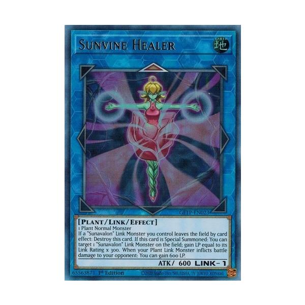 カード名:聖蔓の癒し手/Sunvine Healer収録:Ghosts From the Past品番:GFTP-EN023レアリティ:ウルトラレアリンク・効果モンスターリンク１/地属性/植物族/攻 600【リンクマーカー：上】植物族の通常...