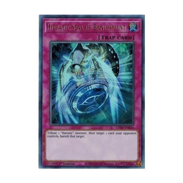 カード名:抹殺の聖刻印/Hieratic Seal of Banishment収録:Ghosts From the Past品番:GFTP-EN056レアリティ:ウルトラレア通常罠自分フィールド上の「聖刻」と名のついたモンスター１体をリリー...