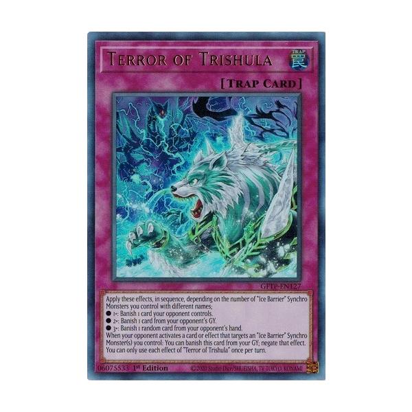 カード名:トリシューラの鼓動/Terror of Trishula収録:Ghosts From the Past品番:GFTP-EN127レアリティ:ウルトラレア通常罠このカード名の(1)(2)の効果はそれぞれ１ターンに１度しか使用できない...