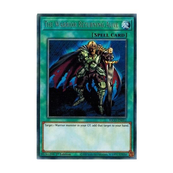 カード名:戦士の生還/The Warrior Returning Alive収録:King's Court品番:KICO-EN052レアリティ:レア通常魔法(1)：自分の墓地の戦士族モンスター１体を対象として発動できる。その戦士族モンスター...