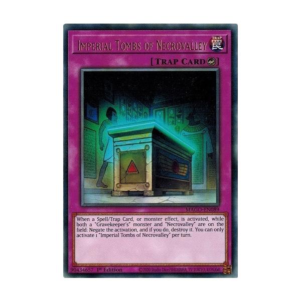 カード名:ネクロバレーの王墓/Imperial Tombs of Necrovalley収録:Maximum Gold品番:MAGO-EN089レアリティ:ゴールドレターレアカウンター罠フィールド上に「墓守」と名のついたモンスター及び「王家...