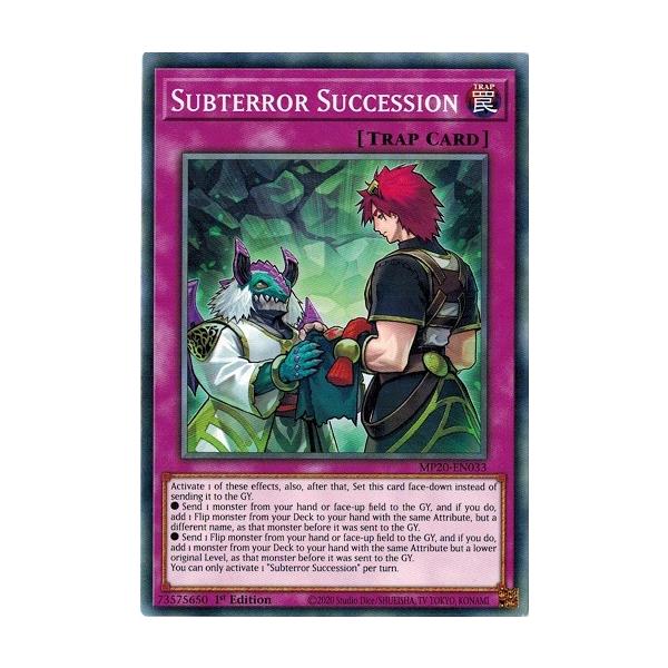 カード名:サブテラーの継承/Subterror Succession収録:2020 Tin of Lost Memories【EU版】品番:MP20-EN033レアリティ:ノーマル通常罠このカード名のカードは１ターンに１枚しか発動できない。...