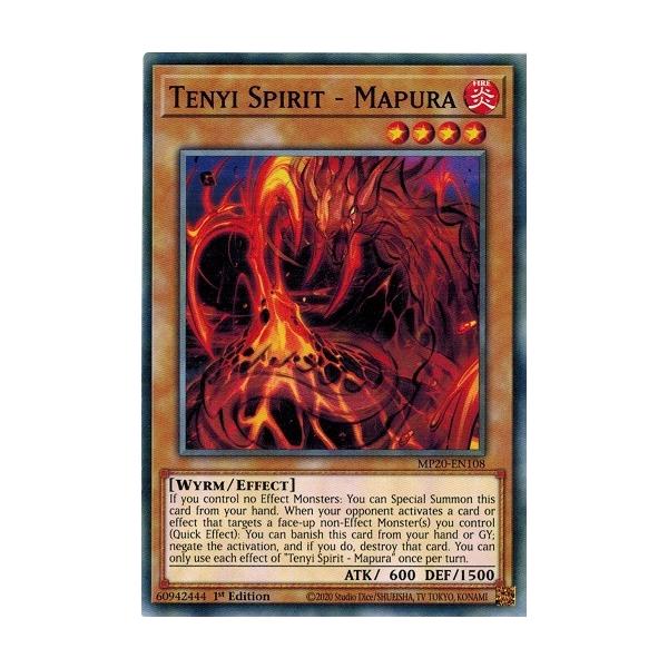 カード名:天威龍−マニラ/Tenyi Spirit - Mapura収録:2020 Tin of Lost Memories【EU版】品番:MP20-EN108レアリティ:ノーマル効果モンスター星４/炎属性/幻竜族/攻 600/守1500こ...