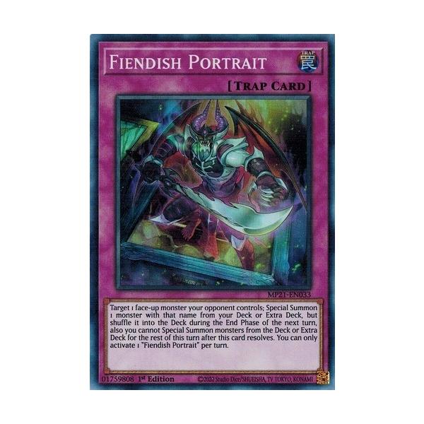 カード名:幻魔の肖像/Fiendish Portrait収録:2021 Tin of Ancient Battles品番:MP21-EN033レアリティ:スーパーレア通常罠このカード名のカードは1ターンに1枚しか発動できない。(1)：相手フ...