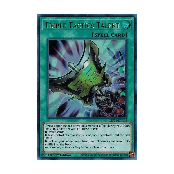 カード名:三戦の才/Triple Tactics Talent収録:2021 Tin of Ancient Battles品番:MP21-EN143レアリティ:ウルトラレア通常魔法このカード名のカードは１ターンに１枚しか発動できない。(1)...
