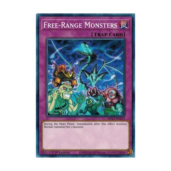 カード名:魍魎跋扈/Free-Range Monsters収録:2021 Tin of Ancient Battles品番:MP21-EN215レアリティ:ノーマル通常罠(1)：自分・相手メインフェイズに発動できる。モンスター1体を通常召喚する。