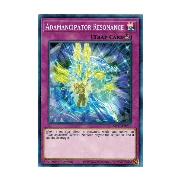 カード名:魔救共振撃/Adamancipator Resonance収録:2021 Tin of Ancient Battles品番:MP21-EN236レアリティ:ノーマルカウンター罠(1)：自分フィールドに「アダマシア」Ｓモンスターが存...