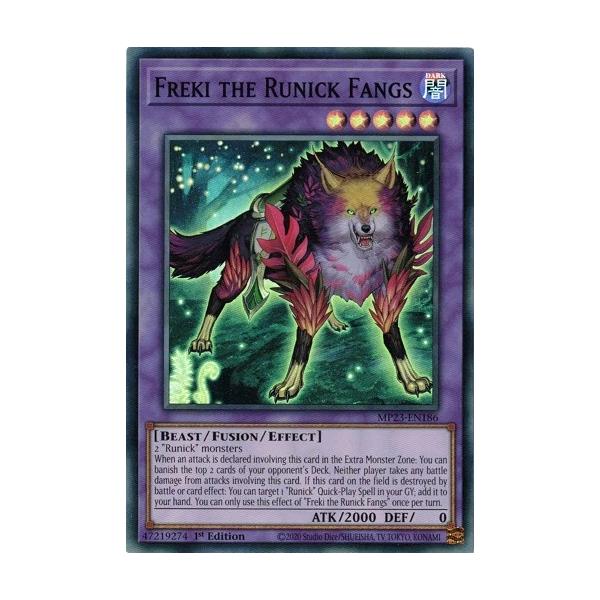 カード名:神碑の牙フレーキ/Freki the Runick Fangs収録:25th Anniversary Tin：Dueling Heroes Mega Pack品番:MP23-EN186レアリティ:スーパーレア融合・効果モンスター星...