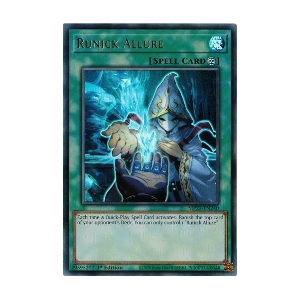 カード名:神碑の誑かし/Runick Allure収録:25th Anniversary Tin：Dueling Heroes Mega Pack品番:MP23-EN240レアリティ:ウルトラレア永続魔法(1)：「神碑の誑かし」は自分フィー...