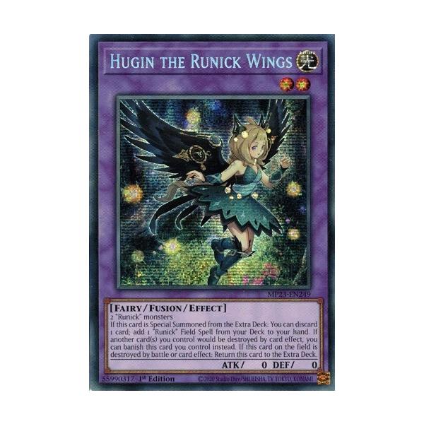 カード名:神碑の翼フギン/Hugin the Runick Wings収録:25th Anniversary Tin：Dueling Heroes Mega Pack品番:MP23-EN249レアリティ:プリズマティックシークレットレア融合...