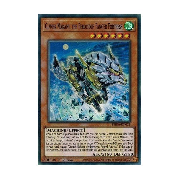 カード名:機巧牙−御神尊真神/Gizmek Makami, the Ferocious Fanged Fortress収録:ファントム・レイジ品番:PHRA-EN022レアリティ:スーパーレア効果モンスター星６/風属性/機械族/攻2150/...