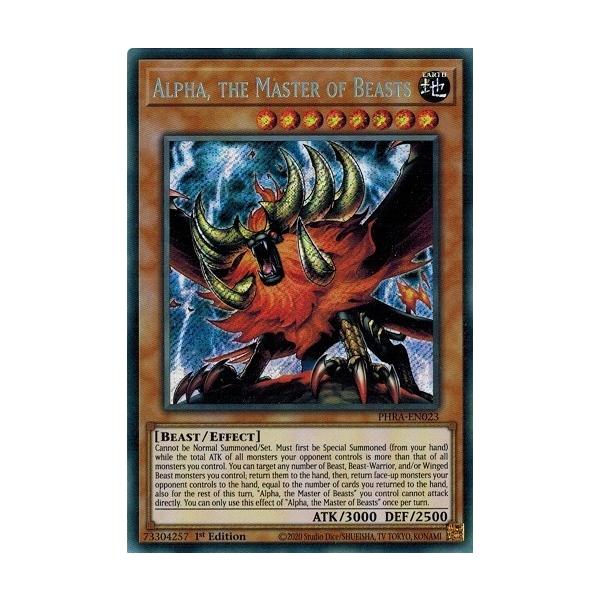 カード名:獣王アルファ/Alpha, the Master of Beasts収録:ファントム・レイジ品番:PHRA-EN023レアリティ:シークレットレア特殊召喚・効果モンスター星８/地属性/獣族/攻3000/守2500このカードは通常召...