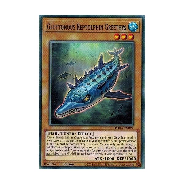 カード名:貪食魚グリーディス/Gluttonous Reptolphin Greethys収録:ファントム・レイジ品番:PHRA-EN027レアリティ:ノーマル効果モンスター星３/水属性/魚族/攻1000/守1000このカード名の(1)の効...