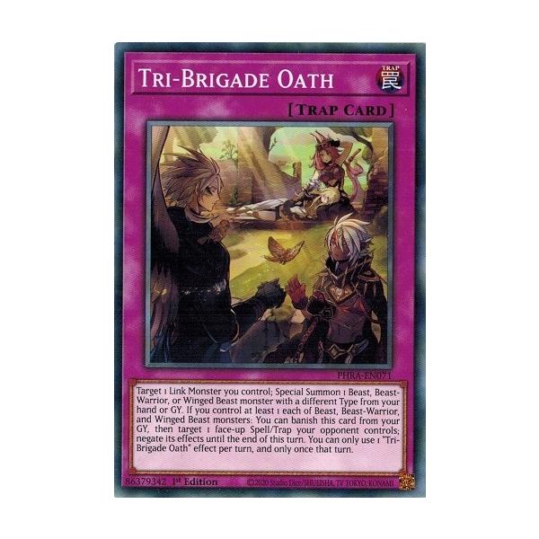 カード名:鉄獣の血盟/Tri-Brigade Oath収録:ファントム・レイジ品番:PHRA-EN071レアリティ:ノーマル通常罠このカード名の(1)(2)の効果は１ターンに１度、いずれか１つしか使用できない。(1)：自分フィールドのリンク...
