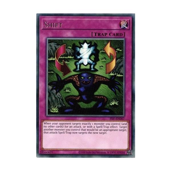 カード名:シフトチェンジ/Shift収録:Pharaoh's Servant 25th reprinted edition品番:PSV-EN067レアリティ:レア通常罠自分フィールド上のモンスター１体が相手の魔法・罠カードの効果の対象になっ...