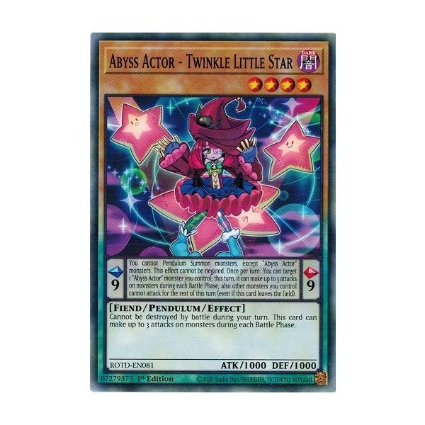 カード名:魔界劇団−ティンクル・リトルスター/Abyss Actor - Twinkle Little Star収録:ライズ・オブ・ザ・デュエリスト品番:ROTD-EN081レアリティ:ノーマルペンデュラム・効果モンスター星４/闇属性/悪魔...
