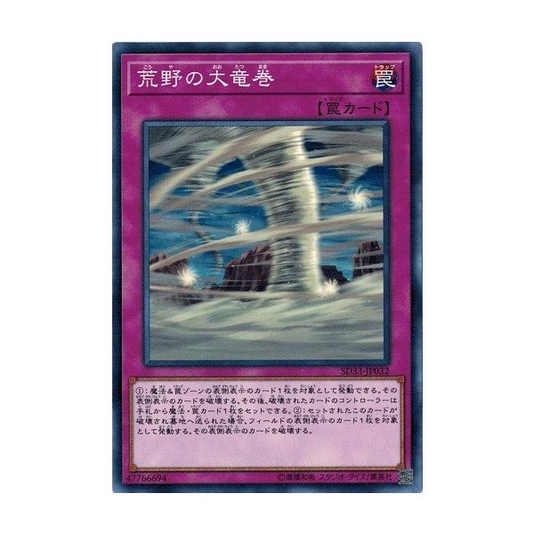 カード名:荒野の大竜巻収録:パワーコード・リンク品番:SD33-JP032レアリティ:ノーマル通常罠(1)：魔法＆罠ゾーンの表側表示のカード１枚を対象として発動できる。その表側表示のカードを破壊する。その後、破壊されたカードのコントローラー...