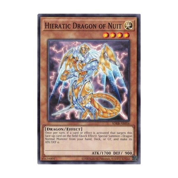 カード名:Hieratic Dragon of Nuit/聖刻龍−ドラゴンヌート収録:Structure Deck: Rise of the Blue-Eyes品番:SDRB-AE016レアリティ:ノーマル効果モンスター星４/光属性/ドラゴ...