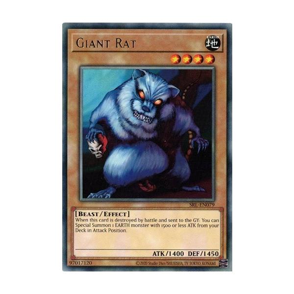 カード名:巨大ネズミ/Giant Rat収録:Spell Ruler 25th reprinted edition品番:SRL-EN079レアリティ:レア効果モンスター星４/地属性/獣族/攻1400/守1450(1)：このカードが戦闘で破壊...