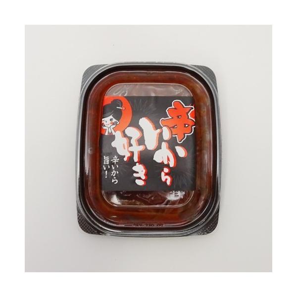 辛口のイカ塩辛です。ご飯や酒のお供にどうぞ！※包装不可商品です。[原材料]いか(北海道産)、米、米麹、大豆、食塩、酒精、砂糖、唐辛子、酵母／発酵調味料、調味料(アミノ酸等)、ソルビット、グリシン、酢酸Na、(一部にいか、大豆を含む)[賞味期...