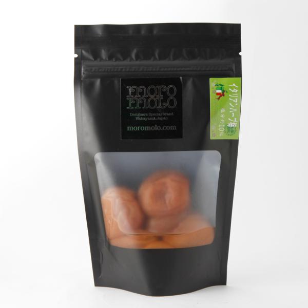 スタンドパックのお洒落なイタリアンハーブ梅です。※包装不可商品です。[販売元]moro molo（和歌山市つつじが丘）[製造者]株式会社勝股農園（日高郡みなべ町）[原材料]梅、バジル、漬け原材料［食塩、還元水飴、醸造酢、砂糖、ハーブエキス］...