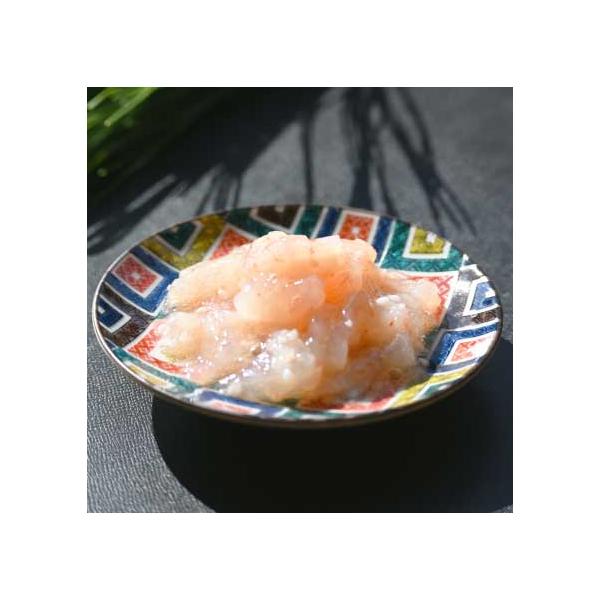 とても珍しい甘エビの塩辛です!わさび醤油をつけて食べて頂くとご飯には勿論、お酒にもピッタリです。[製造者]海道物産株式会社[賞味期限]約2週間[原材料]甘えび（カナダ産、ロシア産）、米発酵調味料、食塩、米こうじ、唐辛子/ソルビット、調味料（...