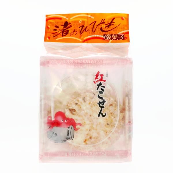 魚介の旨味と澱粉の生地が相性ピッタリなせんべいです。※包装不可商品[商品名]オカザキ紀芳庵　渚のひびき　紅たこせん[原材料]澱粉（国内製造）、いか、たこ、植物油、食塩、ほたてエキスパウダー（ほたてエキス、デキストリン、蛋白加水分解物、醤油、...
