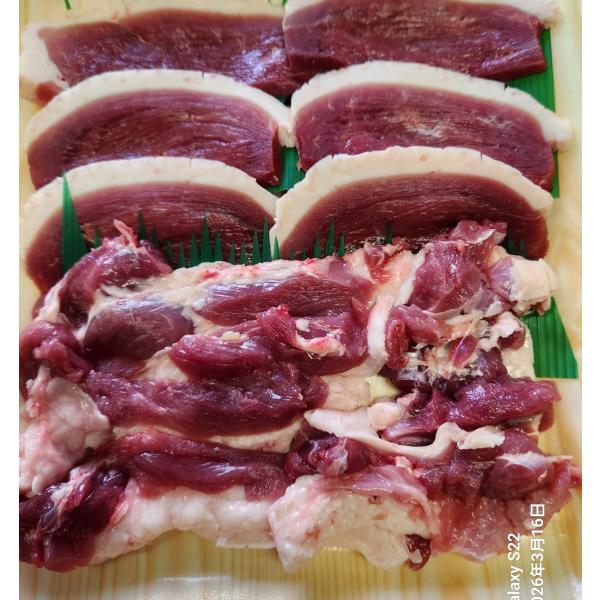 和歌山県産合鴨特上ローススライス150ｇ・モモスライス150ｇに希釈用鍋つゆ2個セット特上ロースはもちろん生の上身の部分だけを手切りスライス。手羽肉はついてません。モモ肉も生肉を手切りでセット。各150ｇの個別包装ですので2回に分けてお召し...