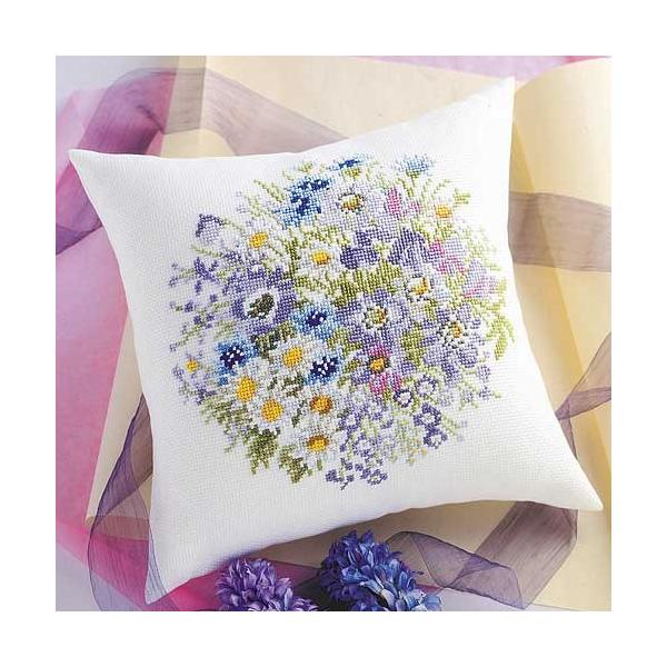●キット内容：刺繍糸、刺繍布、クロスステッチ針、図案付説明書 ●難易度：C(中級者向け) ●クッション40×40cm(別売) ●デザイン：尾上雅野 ●オリムパス刺繍布No.3000(ジャバクロス中目、オフホワイト)使用 ●布目数：9カウント...