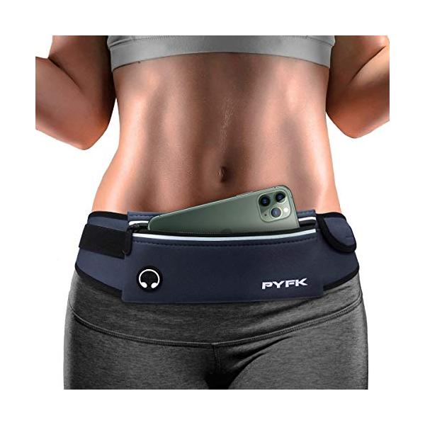 ネイビー PYFK ランニングポーチ 軽量 防水 揺れない ウエストポーチ iPhone スマホ対応 ランニング ポーチ 薄型 おしゃれ メンズ レディース「スマートフォン収納キーフックで仕分け可能」マジックテープ仕様のサブポケット付きで小...