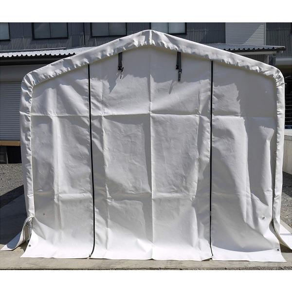 伸縮式移動簡易テント倉庫、BELLOWS SHED（ベローズシェッド）専用の前幕カバーです。フロントカバーのみです。本体及び、後ろ幕は含まれません。ジッパー式。本製品はベローズシェッド専用品です。本体と同時購入であればカバーの送料はかかりま...