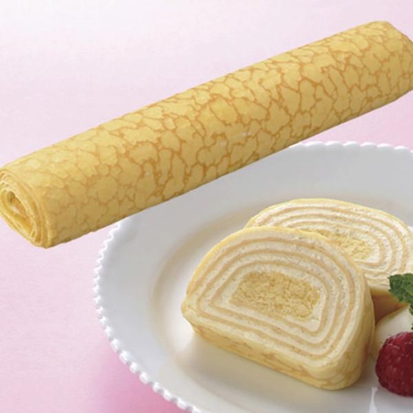 しっとりと焼きあげたクレープ生地に、バニラスポンジを入れ、クリームをたっぷり巻いたクレープのロールケーキです。◇最終加工地：日本(岐阜)◇主要原材料：乳等を主要原料とする食品(国内製造)、全卵、小麦粉、砂糖、水あめ、フラワーペースト、マーガ...
