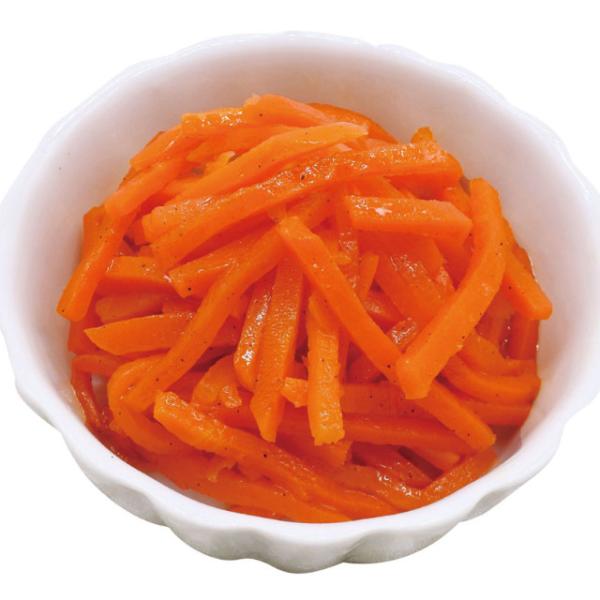 国産人参をワンフローズン加工。ワインビネガーが爽やかな酸味を付与。惣菜、サンドイッチやピザのトッピングにも。◇最終加工地：日本(三重)◇主要原材料：人参(国産)、砂糖、ワインビネガー、食用オリーブ油、食塩、ブラックペッパー◇内容量：500ｇ...