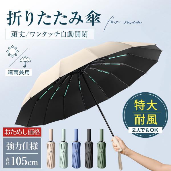 ワイドで風に強い超強力で頑丈な傘！ワンタッチ自動開閉折りたたみ傘■ワンタッチ自動開閉   - 片手でボタンを押すだけ！■晴雨兼用   - 遮熱性と遮光性に優れた三層構造■ラージサイズ   - 2人並んでも安心の大きさ■撥水加工   - 水切...