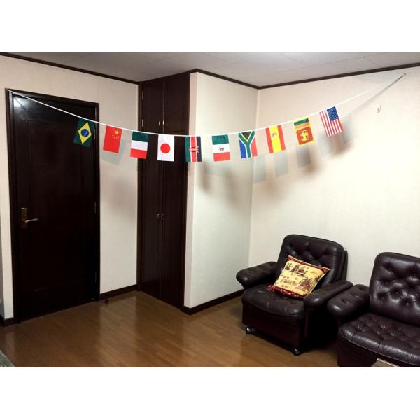 [基本仕様]　●旗サイズ：14×21ｃｍ ●材質：テトロントポンジ ●長さ：全長3m（長さ3.5mの白テープに縫付）●縫製：ヒートカット加工