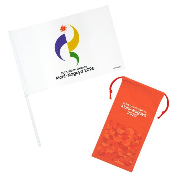 第20回アジア競技大会 公式ライセンス商品大会エンブレムの応援フラッグ　持ち運びに便利な2本組立式ポール付属  大会グラフィックをあしらった収納ポーチ付き  【基本仕様】 フラッグサイズ：25×37.5cm フラッグ生地：ポリエステル ポー...