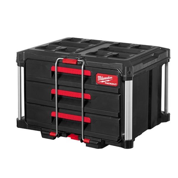 MILWAUKEE PACKOUTモジュール式ストレージシステムは、業界で最も耐久性と汎用性に優れたストレージシステムです3段引き出し式ツールボックスには素早く調節できる仕切り付きで引き出し内の配置をカスタマイズできます・サイズ概寸：L 1...