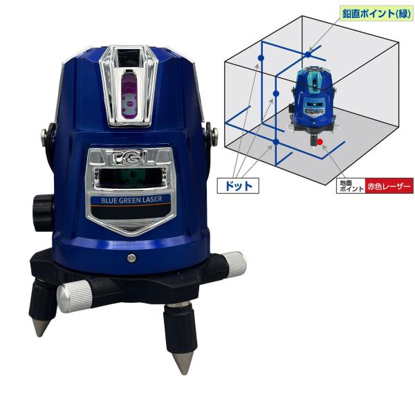 関東限定カラー照射ライン：ろく・たち・大矩・鉛直ポイント●3電源方式（リチウム電池・乾電池・AC電源）●ブルーグリーン採用により見やすい安定した光源●ライン幅2.5mm/10m　細くて鮮明なブルーグリーンライン●光源：ブルーグリーンレーザー...