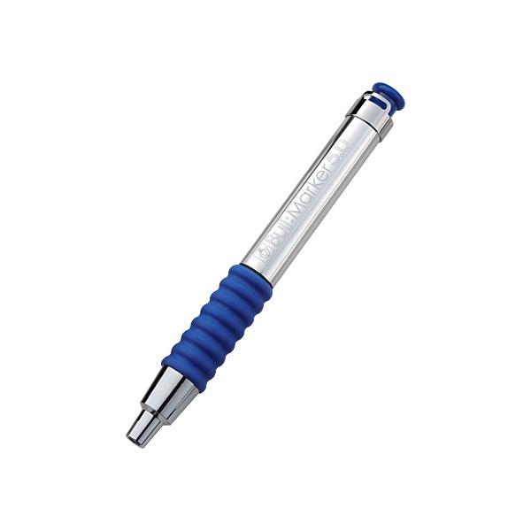 特徴厚さや雨に強く、携帯しやすい新マーキングツール。キャップレスで片手で簡単、素早くマーキングできるノック式マーキングホルダーです。仕様カラー：青